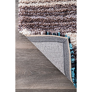nuLOOM Drey Striped Shag Area Rug - 3x5 Accent Shag Rug Casual Blue Multi/Brown Rugs for Living Room Bedroom Dining Room Nursery Entryway