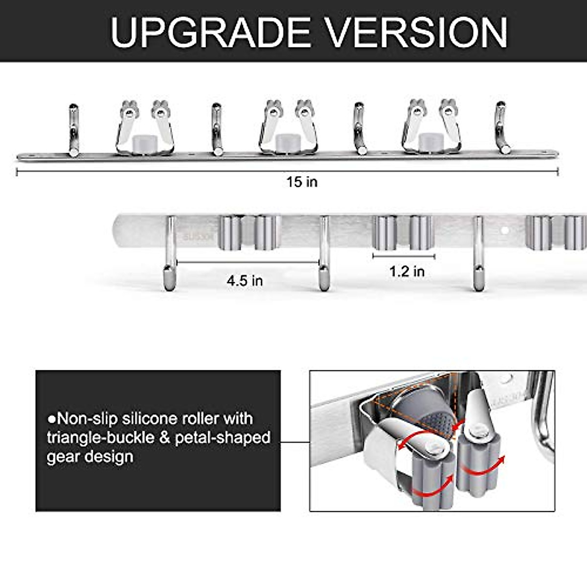 AOBIS 2 PCS Mop Broom Holder Wall Mount, Broom Mop Closet Metal Hook, Heavy Duty Stainless Steel Broom Mop Rack Broom Organizer for Kitchen Garden Garage Closet Office Utility Tools Organization