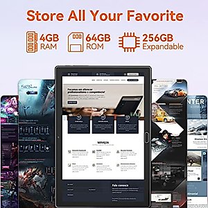 2023 Upgraded Tablet, Android 11.0 Tablet with 64G ROM+4G RAM Mass Storage, Tablet 10.1 inch Large Screen, Octa-Core Processor, 2 Sim Card Slot, 13MP+5MP Dual Cameras, GPS WiFi Bluetooth Support