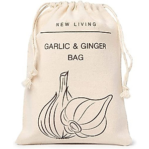 Garlic and Ginger Bag | Organic Linen Cotton Material | Eco Product | by New Living | Food Storage Bag |14 x 19 cm (1 Pack), Beige