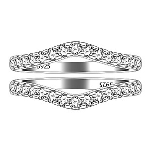 Uloveido 925 Silver Round CZ Pave V Shape Stacking Rings Guard Enhancer Set for Halo Solitaire Wedding Promise Rings Y2469 (Size 9)