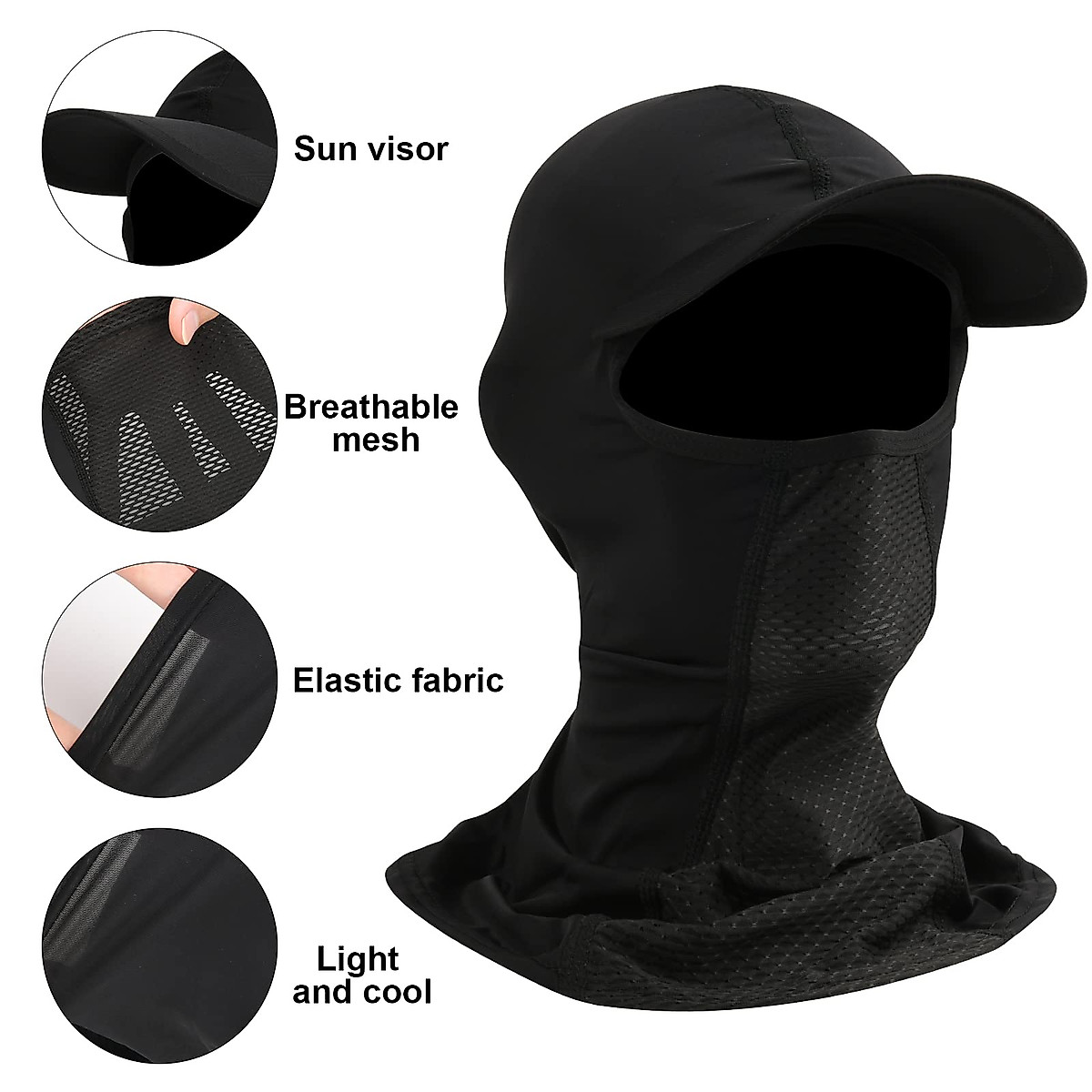 Cosmos Sun Protection Cooling Balaclava with Brim, Lightweight Breathable Sun Hood for Cycling, Fishing and Gardening (Black)