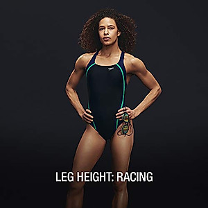 Speedo Women's Standard Swimsuit One Piece Creora Highclo Quantum Splice High Cut Solid, Fusion Black, 12