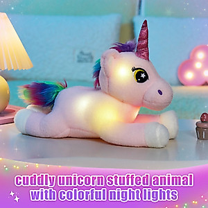 BSTAOFY Big Light up Pink Unicorn Stuffed Animal LED Unicorn Soft Plush Toy Birthday Valentines Christmas for Kids Girls 16.5‘’
