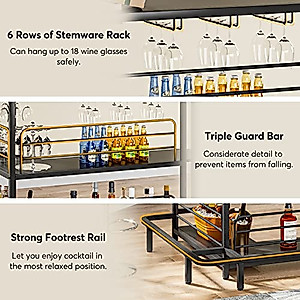 Tribesigns Home Bar Unit, 4 Tier L Shaped Liquor Bar Table with Storage, Elevated Countertop, Wine Glasses Holder, and Footrest, Corner Wine Bar Table for Party Home Kitchen Pub Living Room, Black