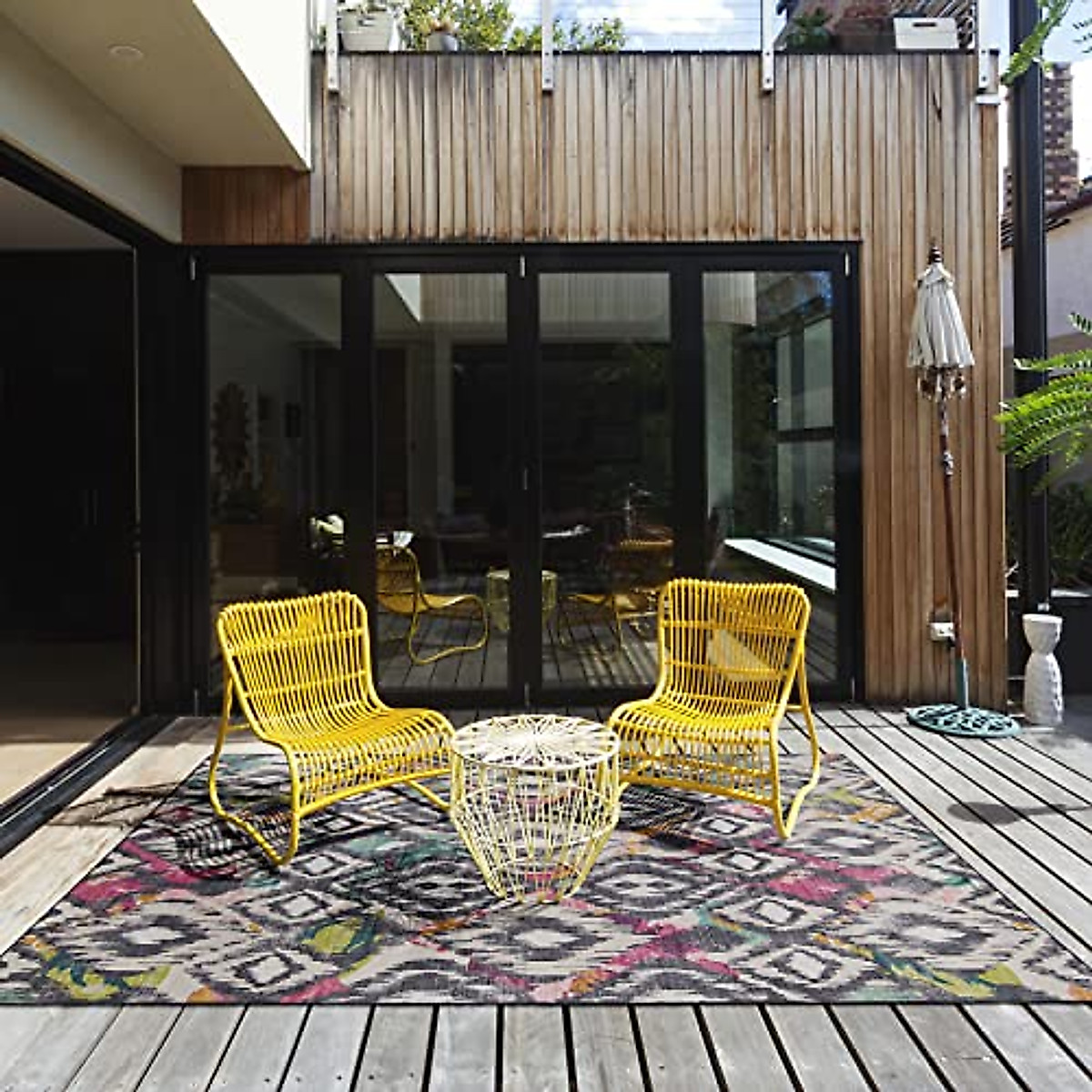 Linon The Anywhere Indoor Outdoor Washable Kauai Ivory & Charcoal 7' X 9' Area Rug