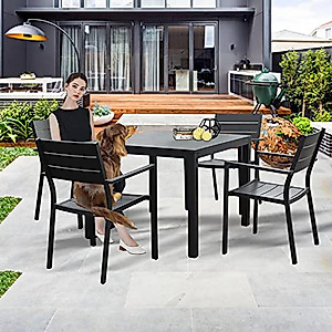 KAIDYSENY Outdoor Patio Chairs Stackable Set of 4-17 Inch Height Aluminum Dining Chairs with Armrest, Inoor Outdoor Bistro Chairs Furniture Set for Garden Lawn Backyard Restaurant Kitchen (Black)