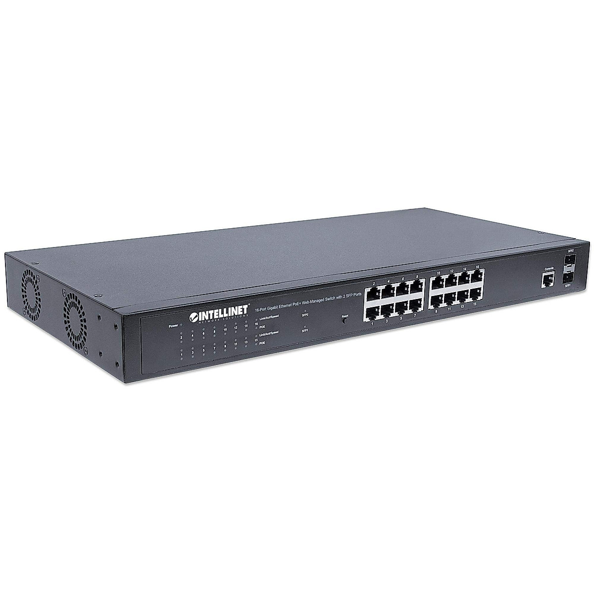 Intellinet 16 Port Gigabit Managed PoE Switch - POE Power Budget of 220W, 2 SFP Slots, Self-Healing, IPv4/v6, 19" Rackmount –3 Yr Mfg Warranty- 561341