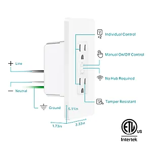 Kasa Smart Plug KP200, In-Wall Smart Home Wi-Fi Outlet Works with Alexa, Google Home & IFTTT, No Hub Required, Remote Control, ETL Certified , White, 1 Pack
