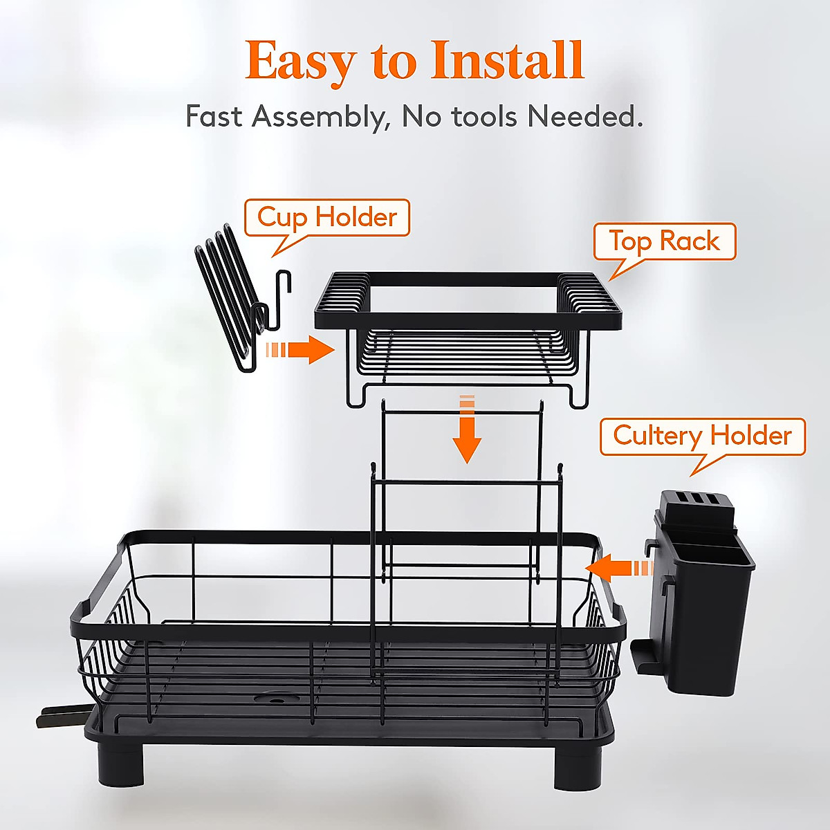 Lifewit Large Dish Drying Rack for Kitchen Counter, Dish Drying Rack with Drainboard, 2 Tier Stainless Steel Dish Rack Drainboard Set, Raised Dish Countertop Drainer with Removable Utensil Cup Holder