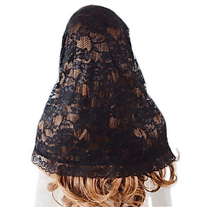 PAMOR Infinity Chapel Veil Floral Latin Mass Head Covering Lace Scarf Mantilla Veils for Church (Black)