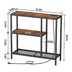 Snughome Console Table with Power Outlets, Entryway Table with Storage, Narrow Sofa Table with 3 Tier Shelves, Couch Table with USB Ports, for Hallway Living Room, Entrance