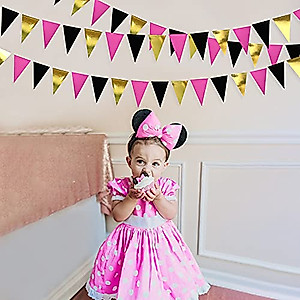 30 Ft Black Hot Pink and Gold Party Decorations Hanging Paper Triangle Banner Bunting Flag Pennant Garland for Birthday Bachelorette Engagement Wedding Baby Bridal Shower Anniversary Party Supplies