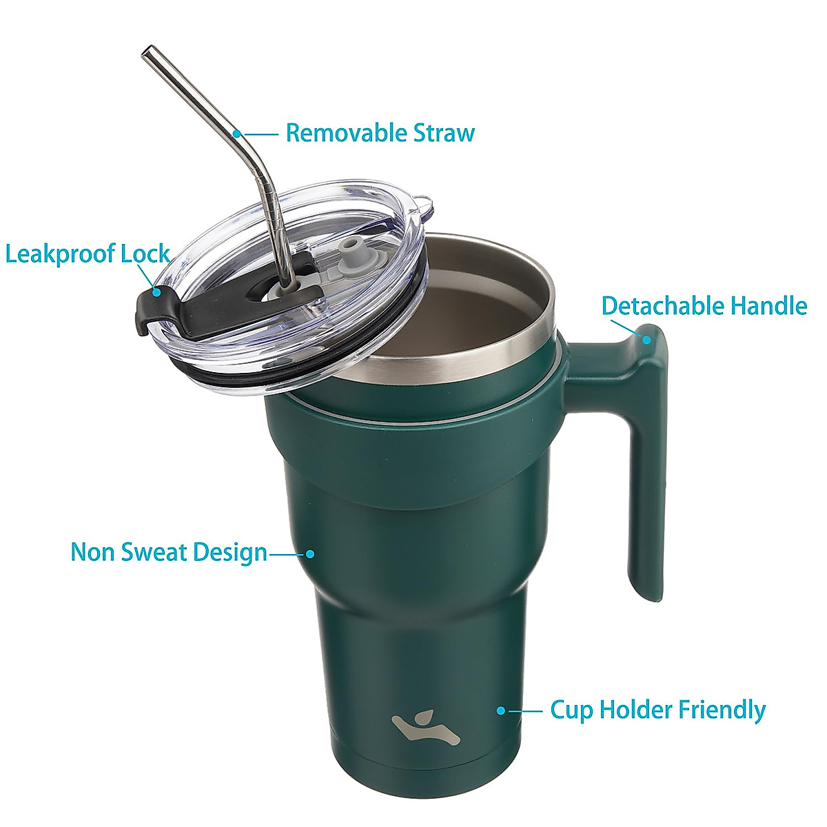 Konokyo 40 oz Tumbler with Handle and 2 Straw 2 Lid, Insulated Water Bottle Stainless Steel Vacuum Cup Reusable Travel Mug,Army Green