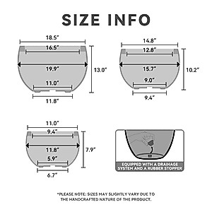 Kante 19.9",15.7",11.8" Dia Round Concrete Planter Set of 3, Outdoor/Indoor Large Bowl Plant Pots with Drainage Hole and Rubber Plug for Garden Patio Balcony Home, Charcoal