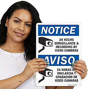 "Notice - 24 Hours Surveillance By Video Cameras" Bilingual Sign By SmartSign | 10" x 14" Aluminum