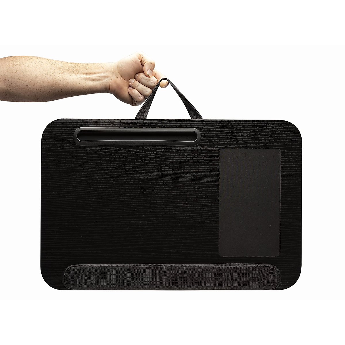 Prestige Import Group Portable Lap Desk with Built-in Mouse Pad, Wrist Pad, Tablet Holder, Cushioned Bottom in Black Oak - Fits up to 17" Laptops