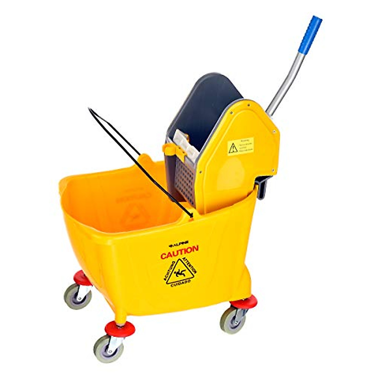Alpine Industries Commercial Mop Bucket with Side Press Wringer - Mop Bucket with Wheels - Perfect for School, Offices, Resturants, Restrooms - 36 Qt - Yellow