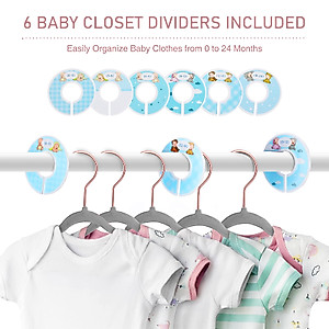 Cozymood Velvet Baby Hangers for Closet 50 Pack with 6 Pcs Size Dividers, Non-Slip Baby Clothes Hangers 11 Inch, Ultra-Thin Small Hangers for Kids Clothes, Space Saving Velvet Toddler Hangers, Grey