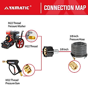 Yamatic Pressure Washer Adapter, M22 Female To 3/8'' Quick Connect Plug, Power Washer Coupler, M22 Swivel To 3/8 Inch Quick Connector For Pressure Washer, Hose, Gun, Pump, 5000 Psi