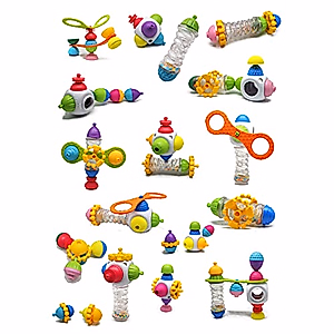 Lalaboom My First Step-by-Step Developmental Sensory 21 Piece Bead Activity Set – Pop, Twist, Mix, Stack, Spin, and Lace — STEM Focus – Dishwasher Safe - Ages 10 Months - BL600,Multicolored