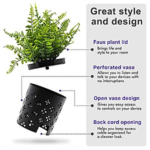 Fake Plants Smart Speaker Stand - Universal Faux Plants Indoor Smart Speaker Holder - Modern Faux Plant for Living Room Decor Google Home Holder - Apple Home Pod Mini Smart Home Speaker Pot - (Black)