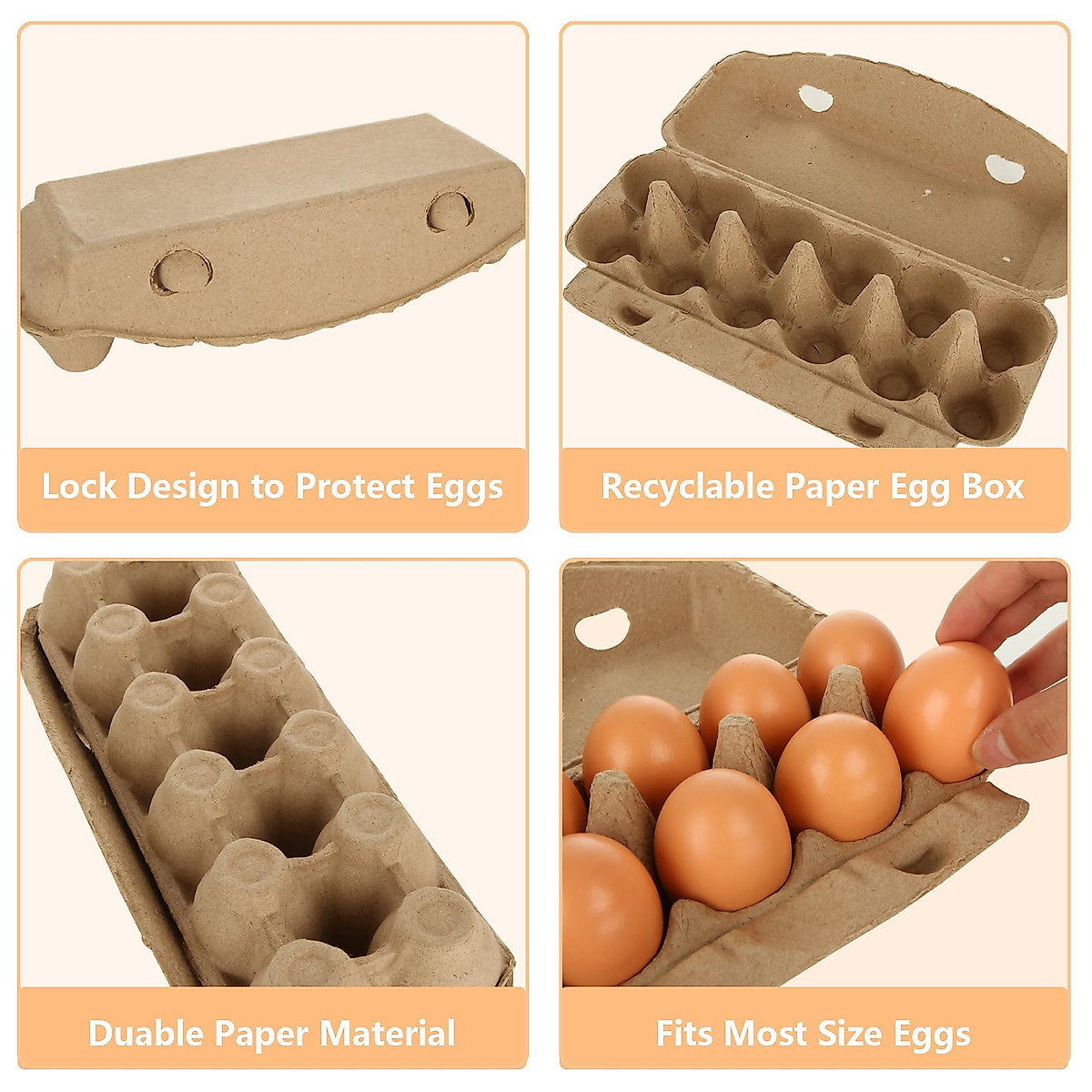 20 Pack Egg Cartons Egg Holder Countertop Paper Egg Cartons 2x6 Style Blank Natural Pulp Egg Cartons Holds Up to 12 Eggs, Sturdy Design Made from Recycled Cardboard