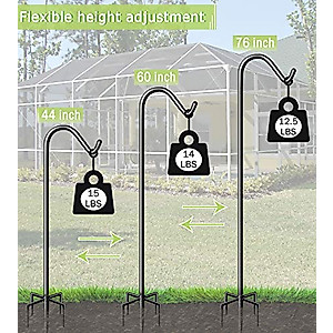 Garbuildman 76 Inch Tall Shepherd Hooks with 5-Forked Base, Adjustable Heavy Duty Bird Feeder Pole Stand Hanger for Outdoor, Shiny Black, 1 Pack