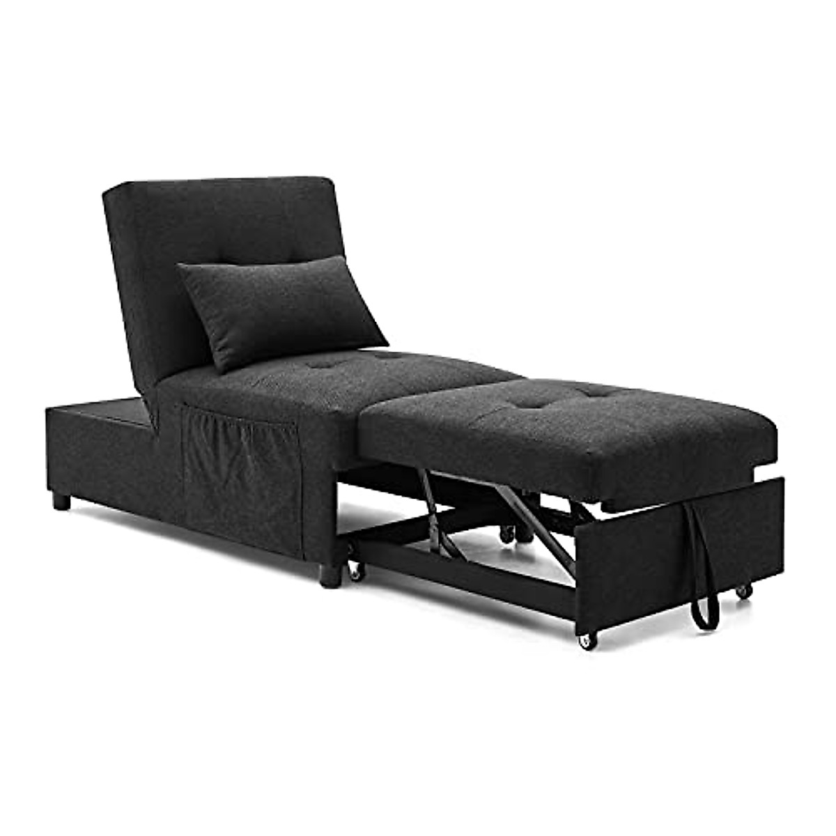 Modern Sofa Bed, 4 in 1 Multi Function Folding Ottoman Sleeper Bed, Convertible Sleeper Chaise, Lounge Chair, Chair Adjustable Backrest Sleeper Couch Bed for Living Room Small Room Apartment (Black)