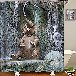 Elephant 4-Piece Set Shower Curtains Waterproof, Animal 3D Shower Curtain Set, with Non-Slip Rug, Toilet Lid Cover and Bath Mat, for Bathroom Decoration with 12 Hooks-65'' X 72''