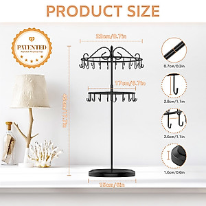 iDavosic.ly 2 Tier Rotating Necklace Organizer, Adjustable Metal Necklace Holder with 42 Hooks, Extra Tall Bracelet Keychain Spinning Display Stand Tree Tower for Women Girl, Black