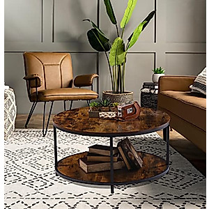 TAID Rustic Round Coffee Table for Your Living Room - 2 Colors: Brown or Cream, Circular Wooden Coffee Table with Open Shelf Storage - Modern Design, Industrial Quality, Circle Shaped Coffee Table