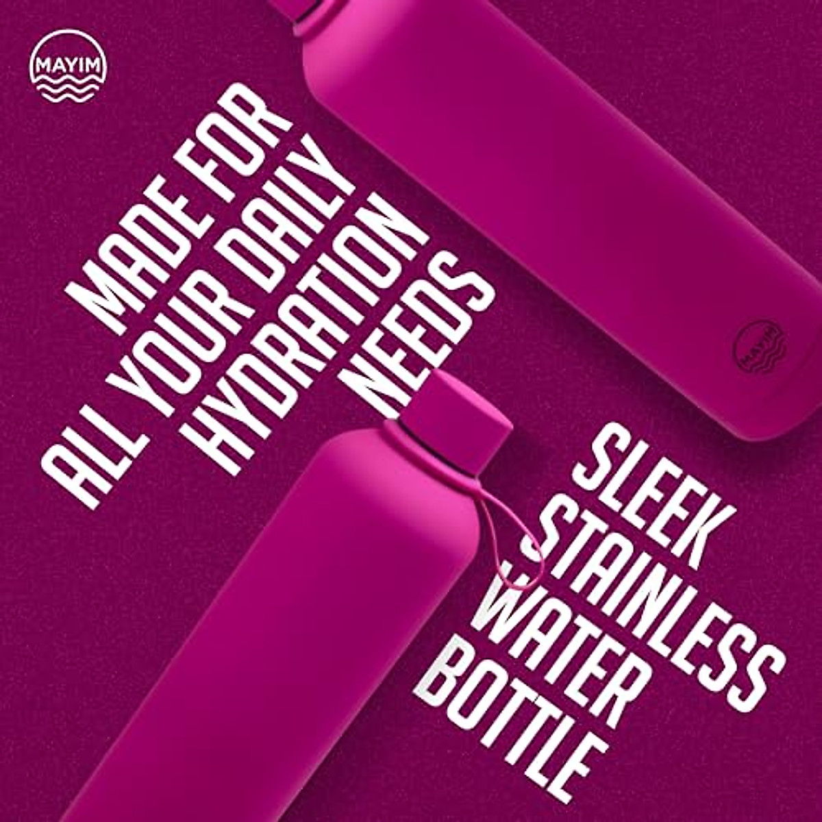 Mayim The Dome Insulated Stainless-Steel Water Bottle with Screw-Top Lid, Matte Metal Sports Water Bottle, 34 Ounces, Hot Pink