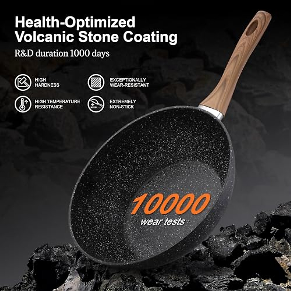 Leetaltree Nonstick Cookware Sets - 16 Pieces Pots and Pans with Utensils and Steamer, Nonstick Cast Aluminum Kitchen Cookware with Bakelite Handles, Non Toxic, PFOS/PFOA Free (Black)