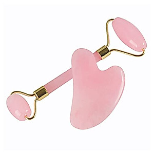 DOITOOL Massage Roller Skin Care Tools 2 Pcs Rose Roller Natural Jade Facial Roller Massager Set for Face Anti Aging Anti Wrinkle(Rose + Heart-Shaped Jade) Skincare Tools Skin Care Tools