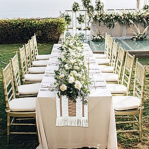 Home Macrame Table Runner Farmhouse Style - Burlap Cotton Rustic Cream Beige Boho Splicing Table Runner with Tassels for Wedding Bridal Shower Party Kitchen Dining Table Decor 12 x 72 Inch