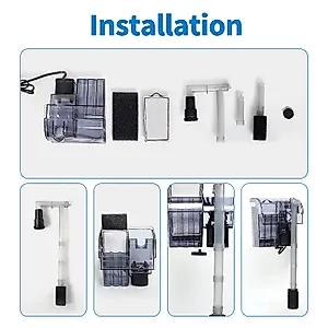 Rimless Aquarium Hang On Filter - 3 in 1 External Power Waterfall Suspension Oxygen Pump - Submersible Hanging Activated Carbon Biochemical Wall Mounted Fish Tank Filtration Water