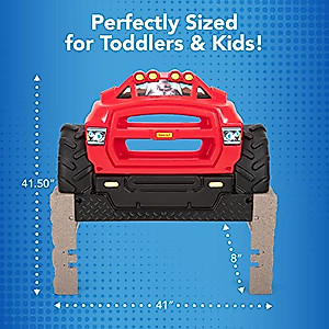 Simplay3 Monster Truck Headboard, Twin Size Plastic Car Bed Headboard for Kids, Toddlers and Boys with Toy Car Storage - Red, Made in USA