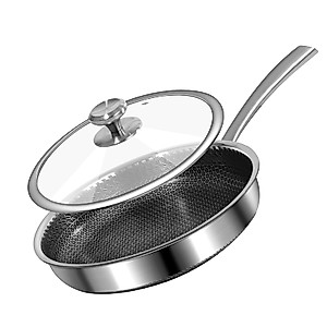 LEUGWAKN Hybrid Nonstick Frying Pan With Lid-12 Inch Stainless Steel Skillets-cooking pan-Saute Pan-Compatible with All Cooktops (12 Inch)