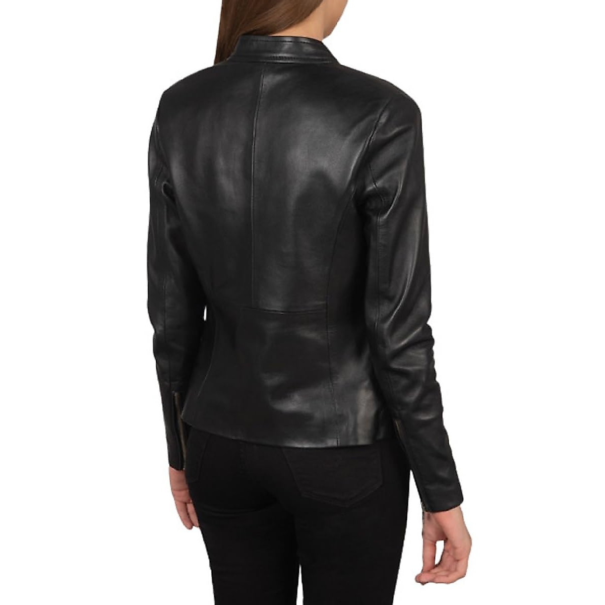 Excelled Leather womens Lambskin Scuba Leather Jacket, Black, Large US
