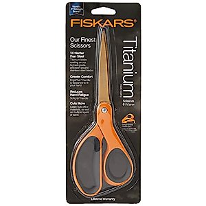 Fiskars 01-004244J Premier Softgrip Titanium Straight Adult Scissors, 8 Inch, Orange