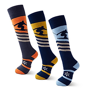 Lollisy Big Boys Ski Socks Kids Winter Warm Socks for Boys Girls Thick Thermal Skating Snowboarding Snow Socks 3 Pack Skiing 10-12 Years