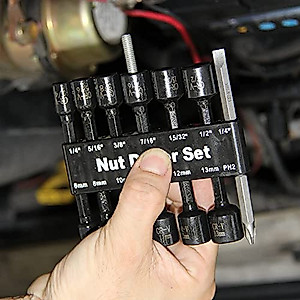 GOSWIFT 14PCS Magnetic Power Nuts Driver Set for Impact Drill, Chrome Vanadium Steel, SAE and Metric, 1/4" Hex Head Drill Bit Set Screwdriver Socket Set