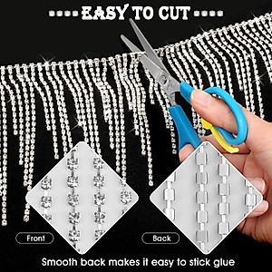 Tetutor Rhinestone Fringe with B7000 Glue Multipurpose Adhesive, 1 Yard Sparkle Rhinestone Trim Rhinestone Fringe Belt Rhinestone Fringe Trim, Sliver Diamond Fringe Rhinestone