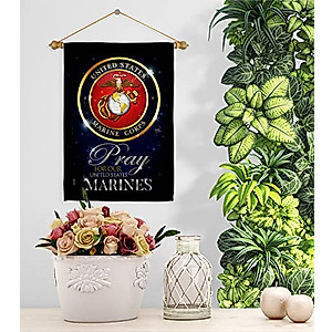 Breeze Decor Pray United Garden Flag Set Wood Dowel Armed Forces Marine Corps USMC Semper Fi State American Military Veteran Retire Official House Yard Gift Double-Sided, Made in USA