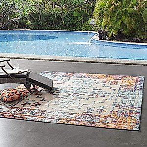 Modway Reflect Distressed Geometric Southwestern Aztec 8x10 Indoor and Outdoor Area Rug, 8 ft x 10 ft, Nyssa/Multicolored