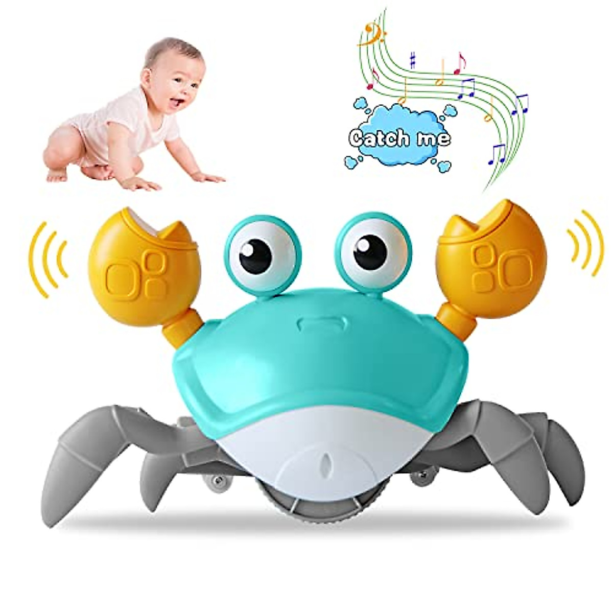 ReeRaa Crawling Crab Baby Toy Infant Tummy time Toys 3 4 5 6 Babies boy Girl Sensory Toys Montessori Toys 3-6 6-12 Learning to Crawl 9-12 12-18 Walking Toddler Gifts (Green)