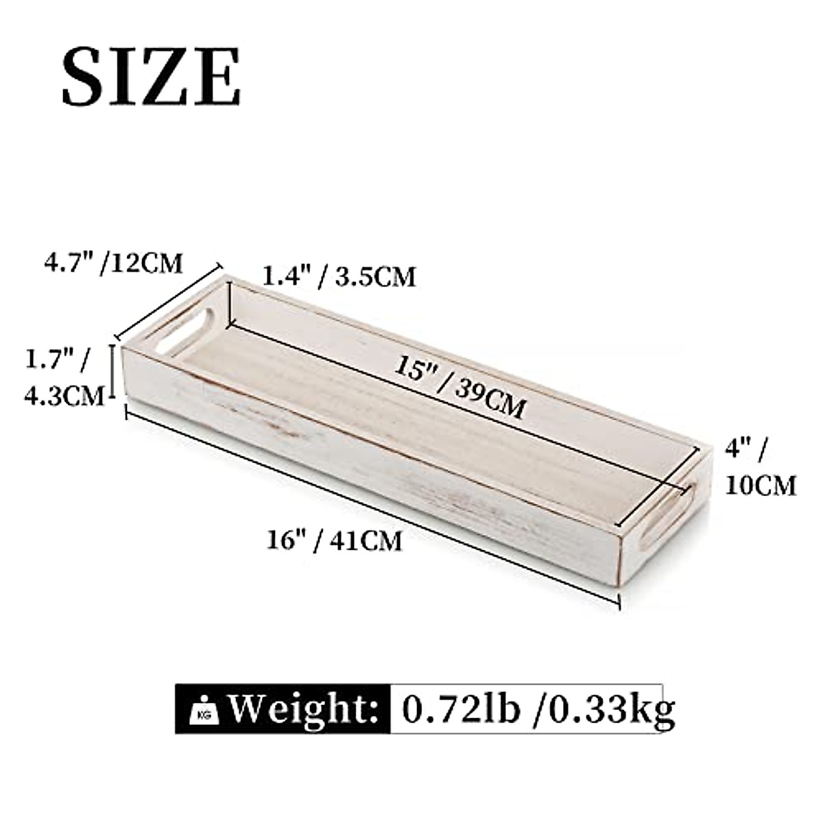 Hanobe Decorative Wooden ServingTray: Rustic Long Narrow Centerpiece Farmhouse Wood Candle Holder Trays with Cutout Handles Rectangular Coffee Table Tray for Living Room Kitchen Home Decor, White
