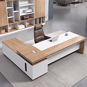 LITFAD L-Shaped Office Computer Desk with Secure Drawer, CPU Cabinet and Cord Management Modern Wood Executive Desk Writing Desk Boss Table Office Furniture, Without Chairs, 71" L x 63" W x 30" H