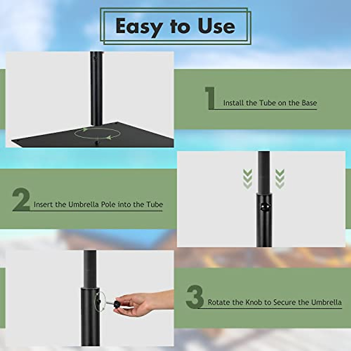 Giantex 42lbs Patio Umbrella Base, Suitable for 1.6''-1.9'' Umbrella Poles, 4 Adjustable Pads Anchor Holes, Heavy Duty Square Outdoor Umbrella Stand for Deck Yard Poolside Garden (25'' x 25'')
